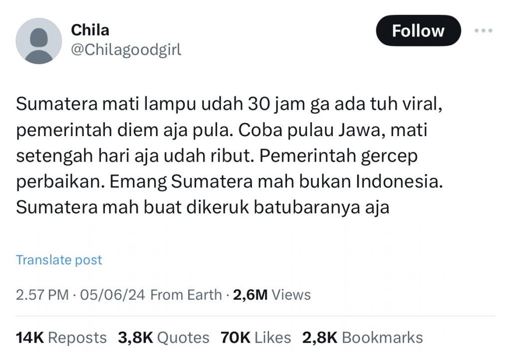 Sejumlah Wilayah di Sumatera Lumpuh karena Pemadaman Listrik Total hingga Puluhan Jam - USS Feed